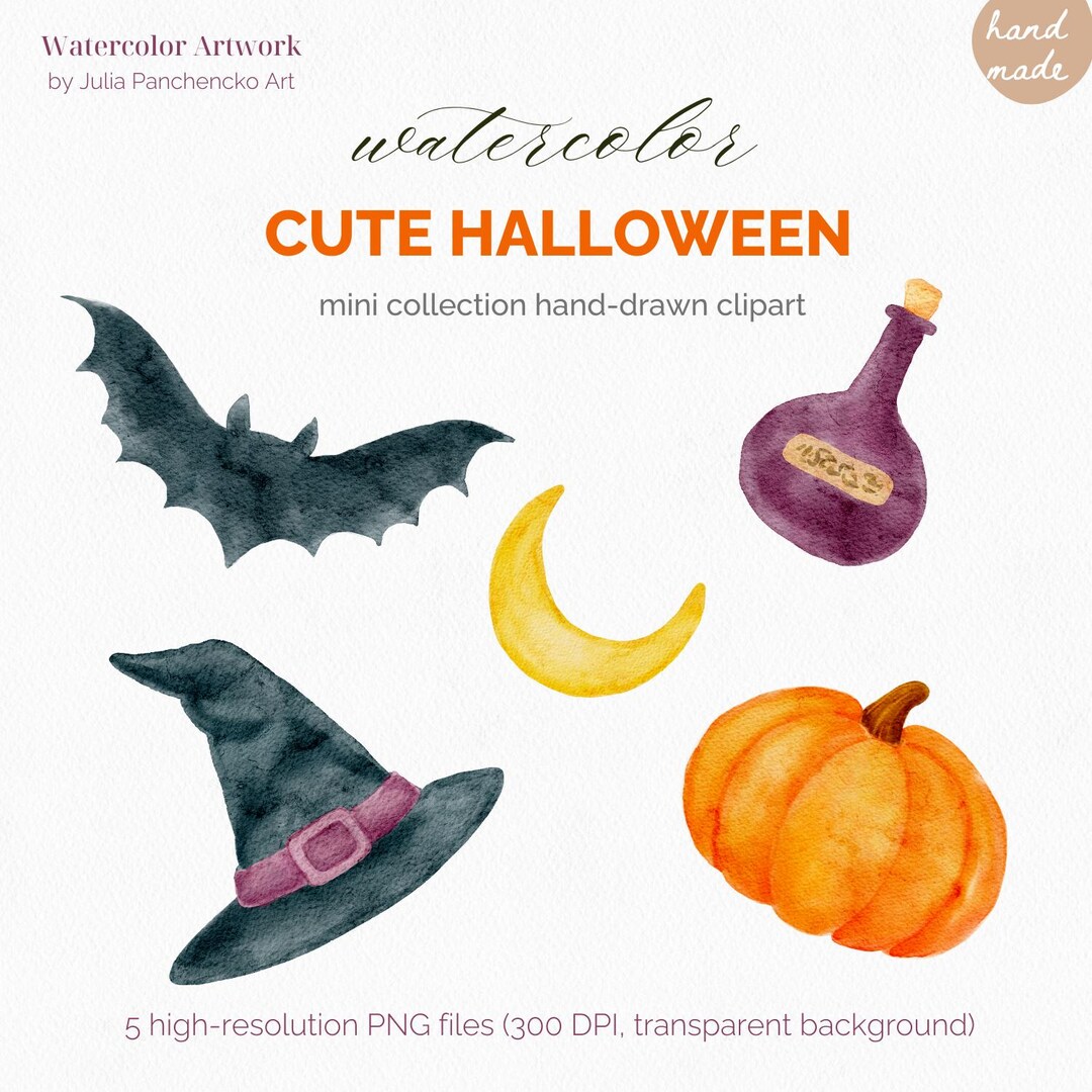 Cute Halloween Watercolor Clipart Set | Hand-painted Autumn Pumpkin ...