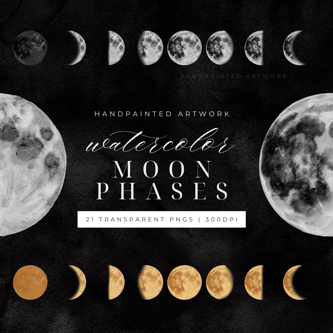Watercolor Moon Phases Clipart | Transparent Pngs | 21 IMAGES | Hand ...
