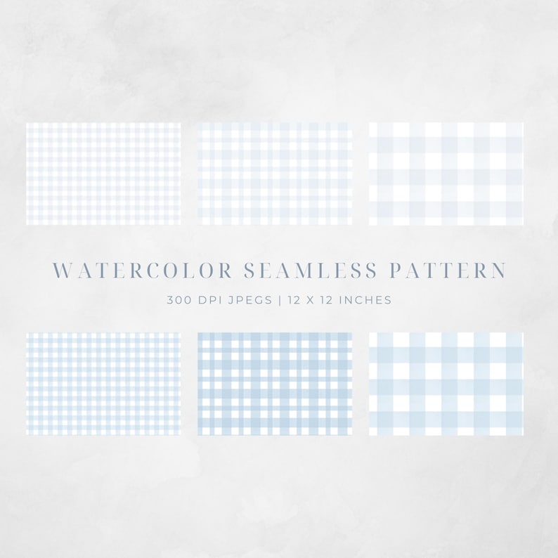 Watercolor Gingham Digital Paper | Baby Blue Plaid Seamless Pattern ...