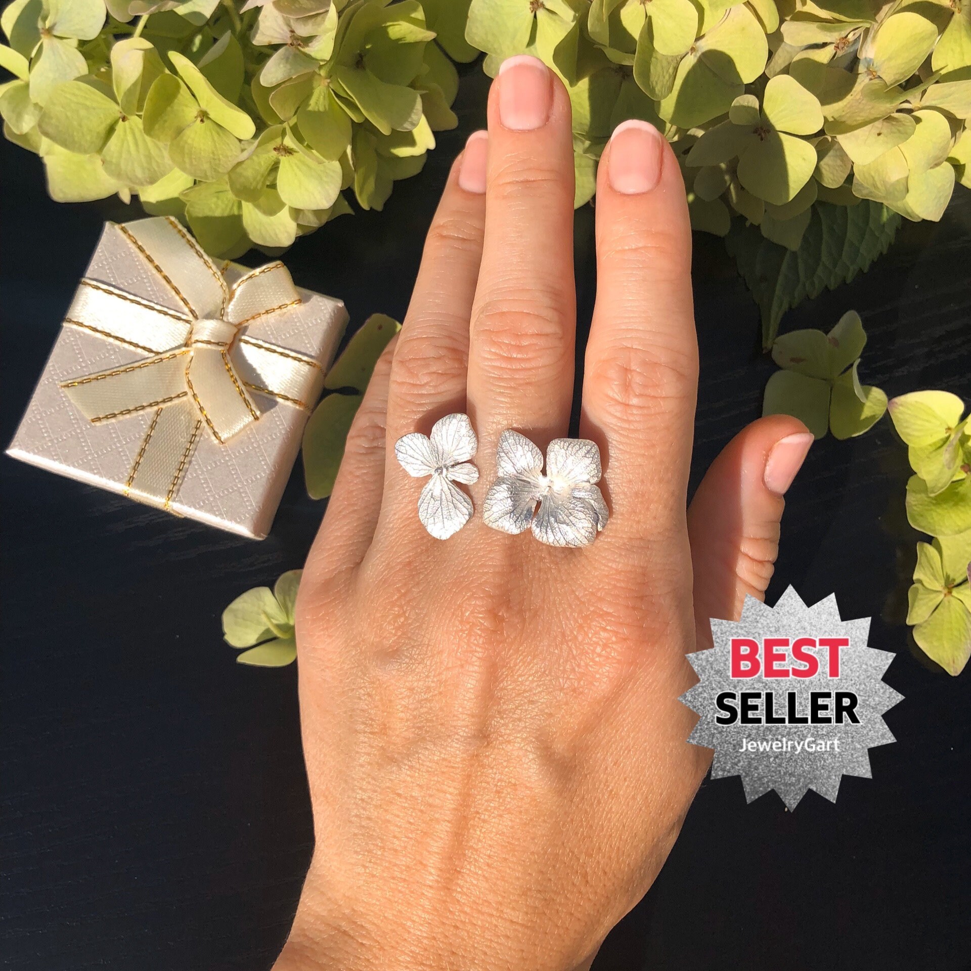 Hydrangea Open Ring Sterling Silver Botanical Ring Hydrangea - Etsy