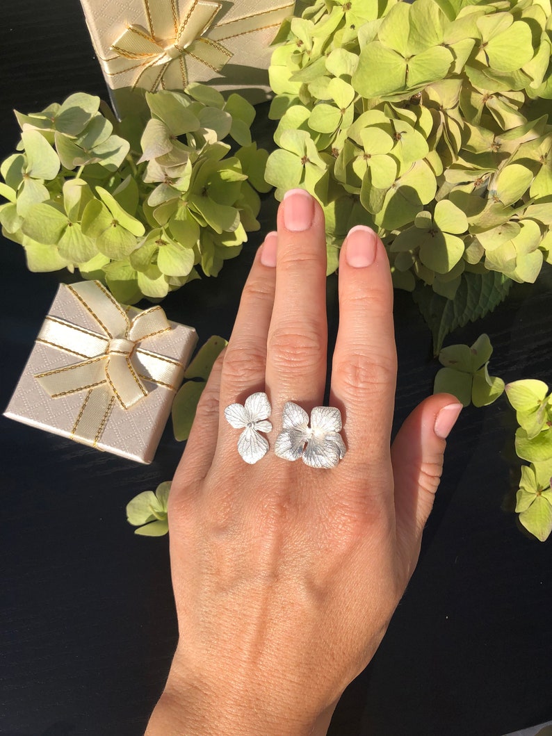 Hydrangea Open Ring Sterling Silver Botanical Ring Hydrangea - Etsy