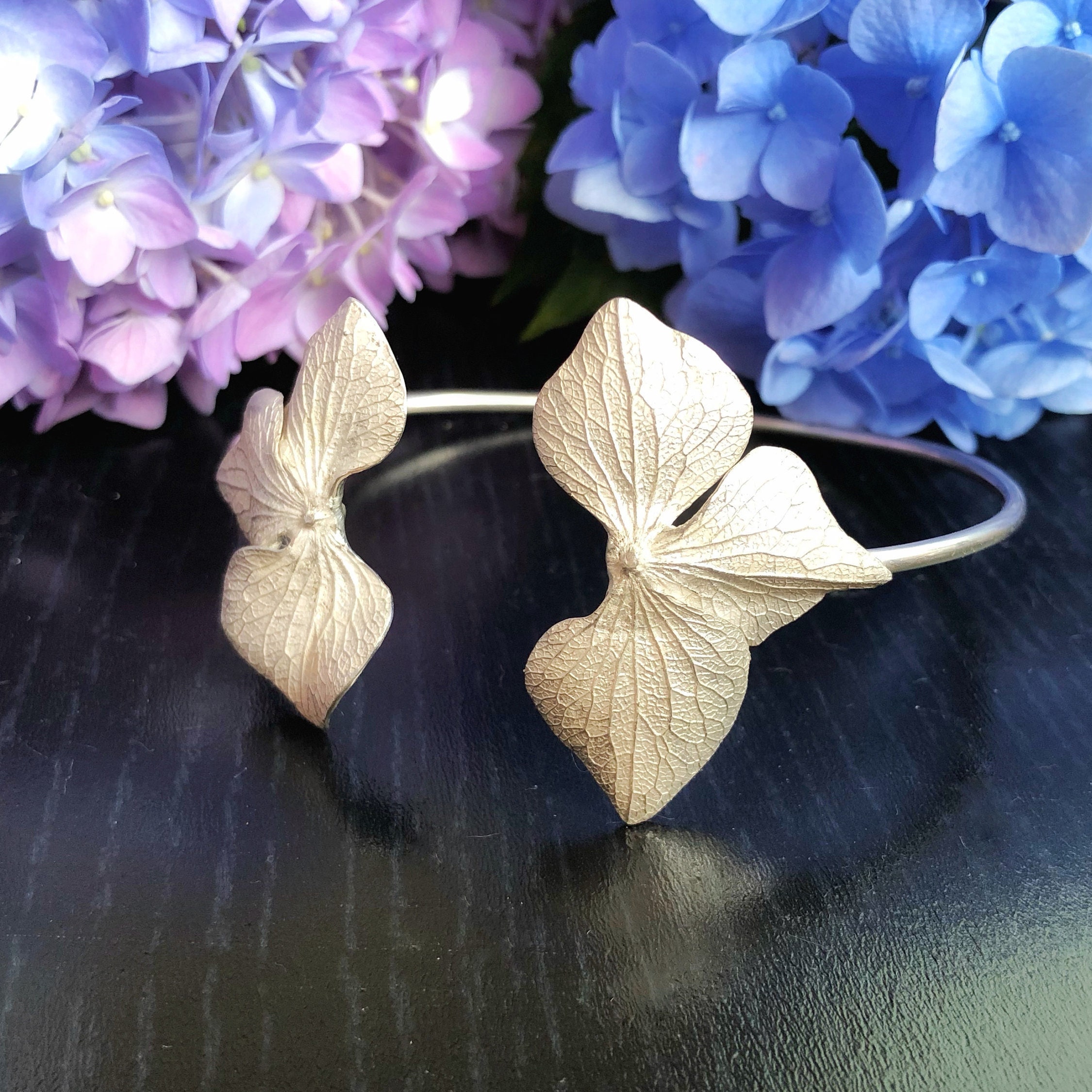 Hydrangea flowers bracelet Sterling silver Open cuff | Etsy
