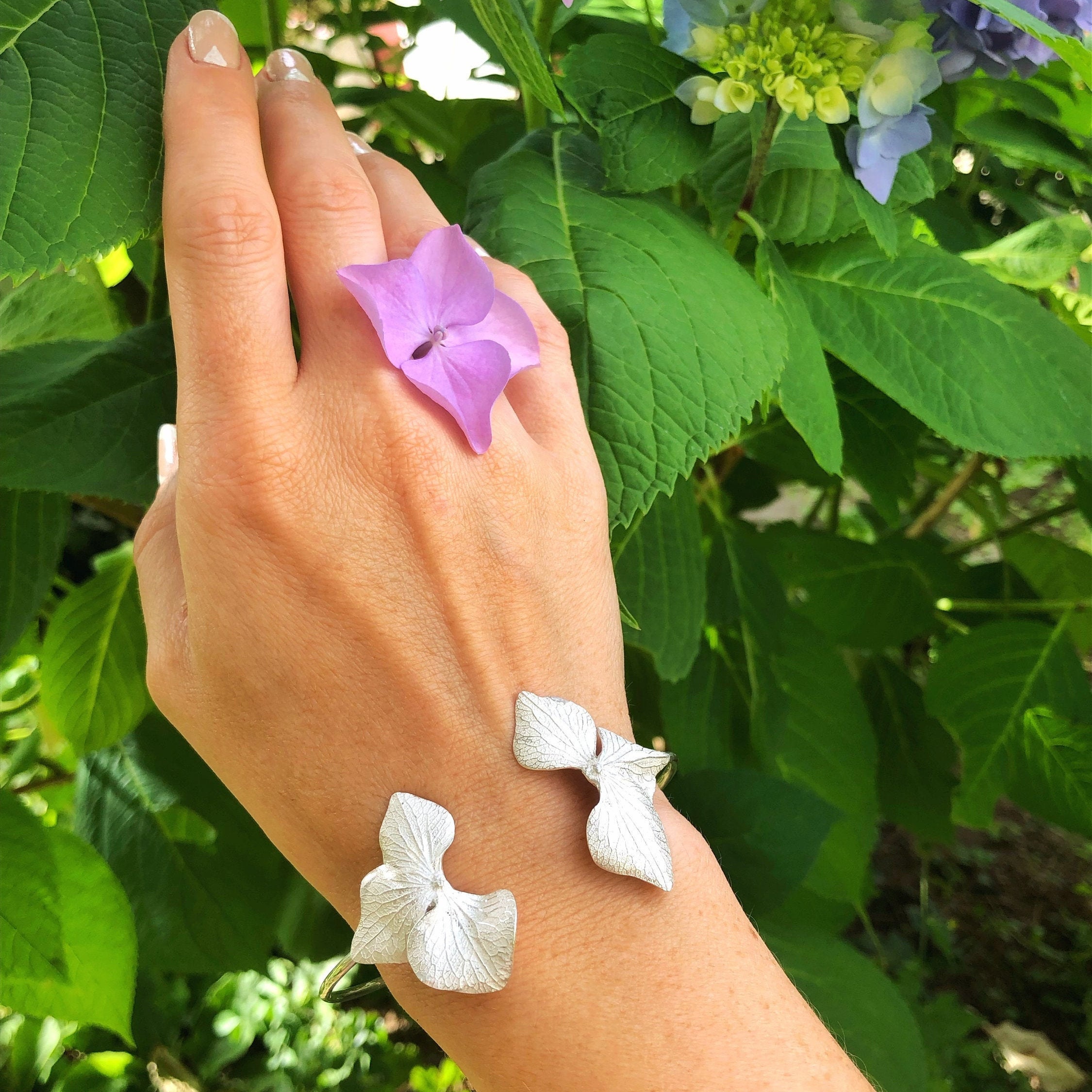 Hydrangea flowers bracelet Sterling silver Open cuff | Etsy