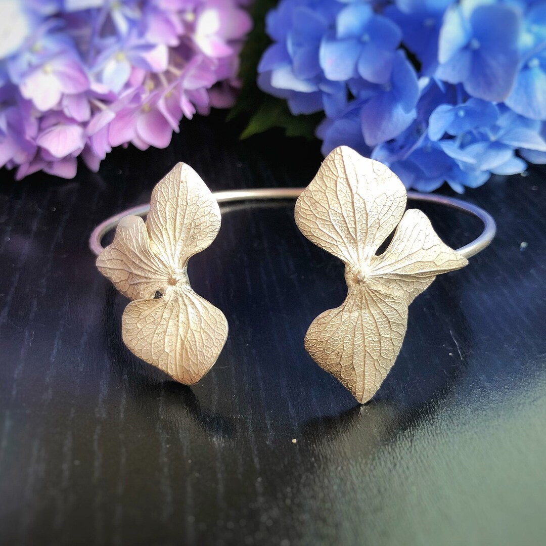 Hydrangea Flowers Bracelet Sterling Silver Open Cuff - Etsy