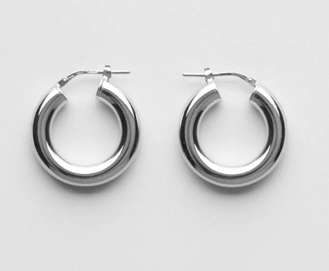 20mm Chunky Hoop Earrings Sterling Silver, Aesthetic Earrings, 4 Mm ...
