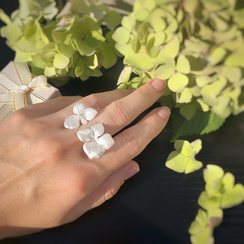 Hydrangea Open Ring Sterling Silver Botanical Ring Hydrangea - Etsy