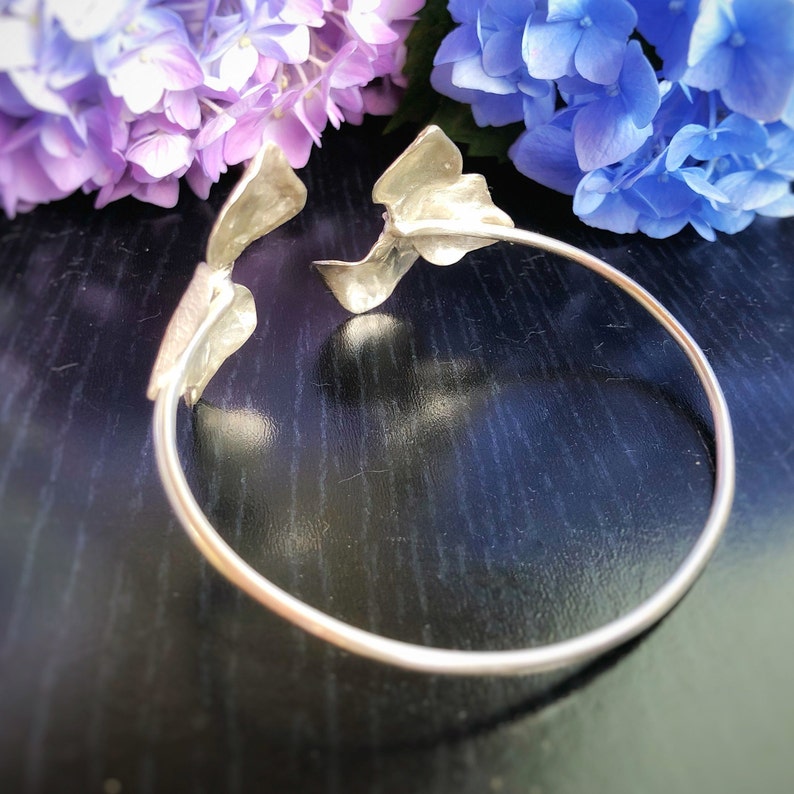 Hydrangea Flowers Bracelet Sterling Silver Open Cuff - Etsy