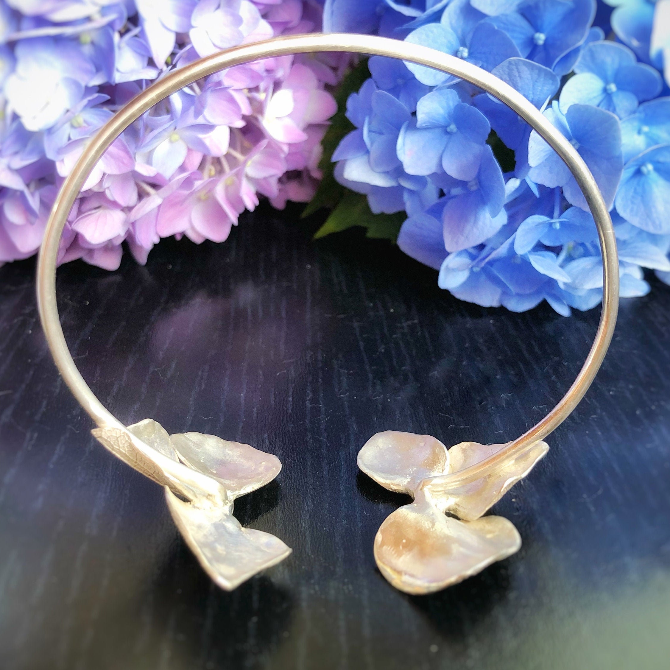 Hydrangea flowers bracelet Sterling silver Open cuff | Etsy