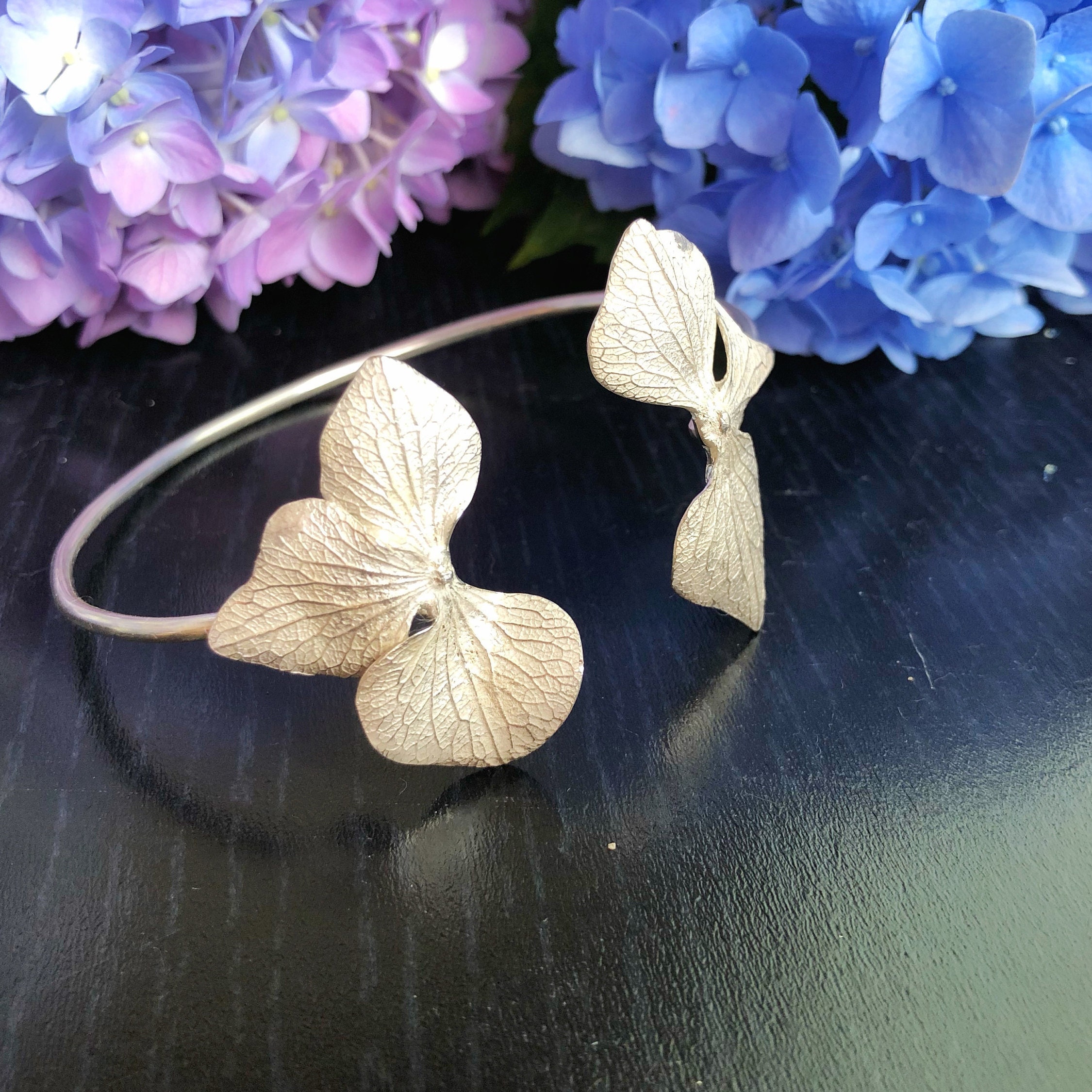 Hydrangea flowers bracelet Sterling silver Open cuff | Etsy