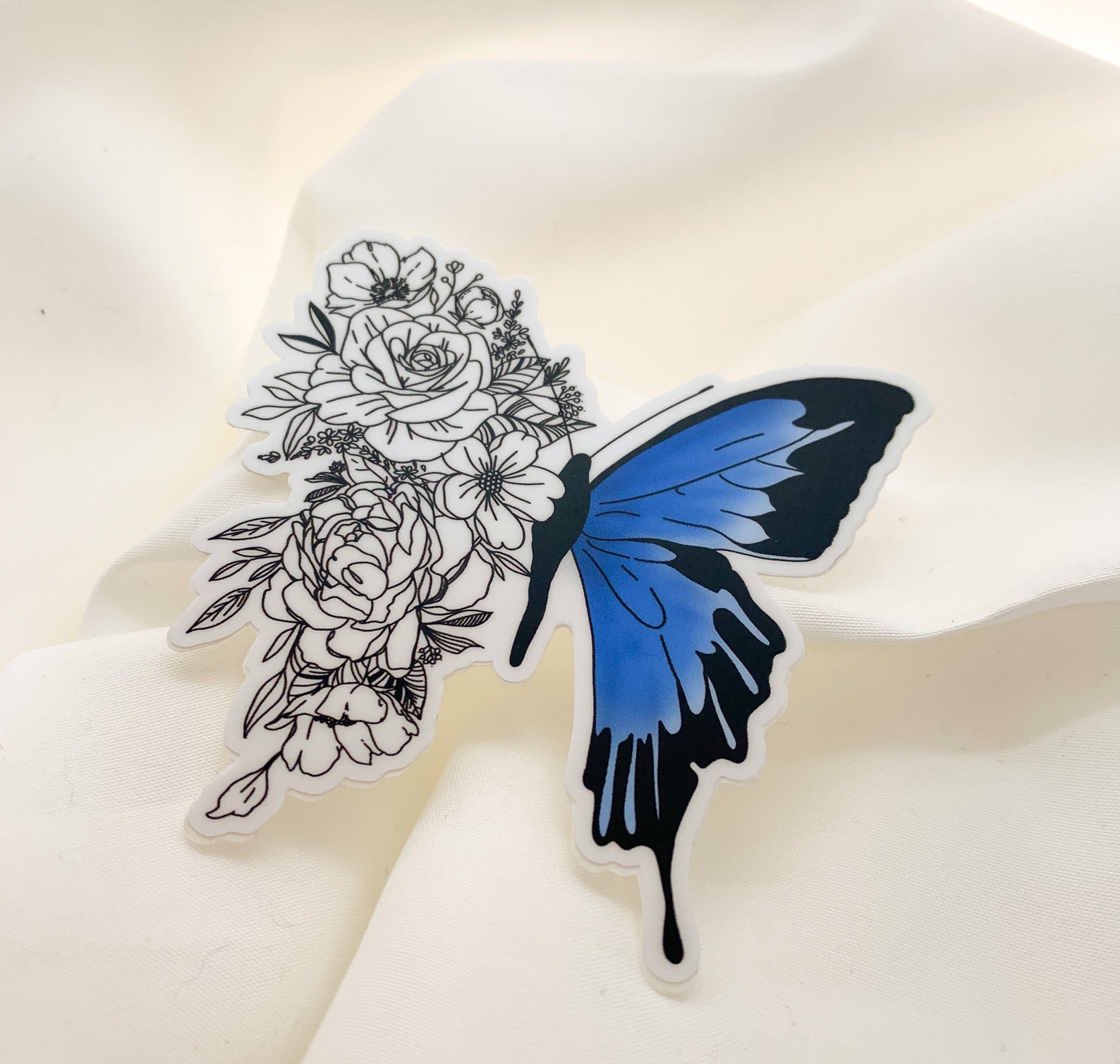 Blue Floral Butterfly Sticker Laptop Sticker Waterproof | Etsy