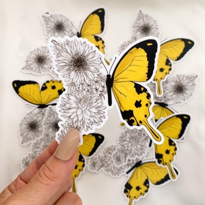 Clear Yellow Floral Butterfly Sticker | Laptop Sticker | Waterproof ...
