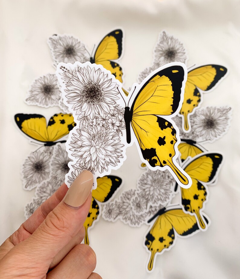 Clear Yellow Floral Butterfly Sticker Laptop Sticker - Etsy