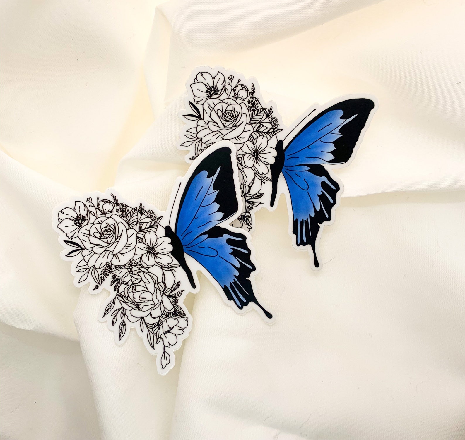 Blue Floral Butterfly Sticker Laptop Sticker Waterproof | Etsy