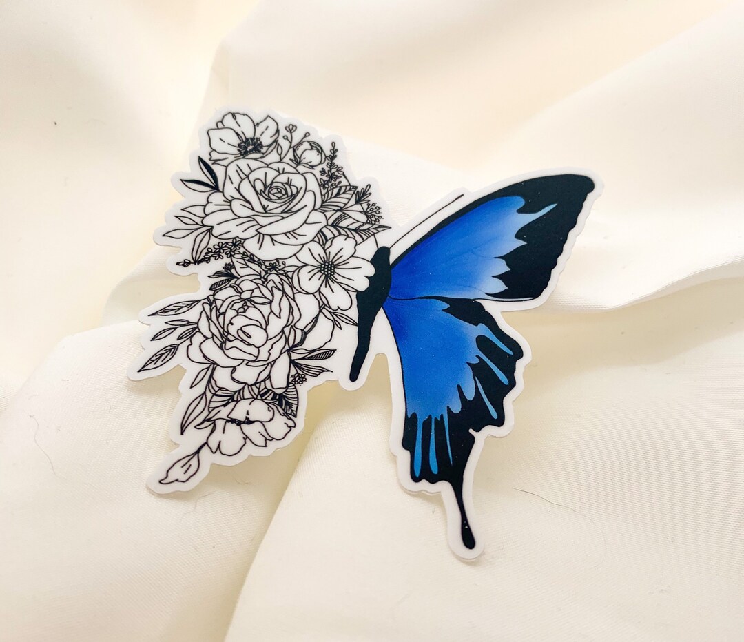 Blue Floral Butterfly Sticker | Laptop Sticker | Waterproof Water ...