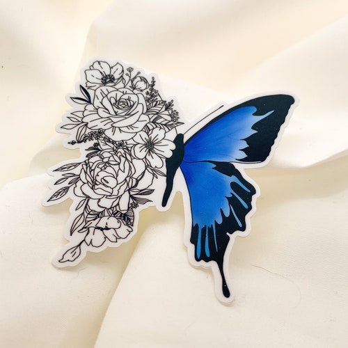 Blue Floral Butterfly Sticker Laptop Sticker Waterproof - Etsy