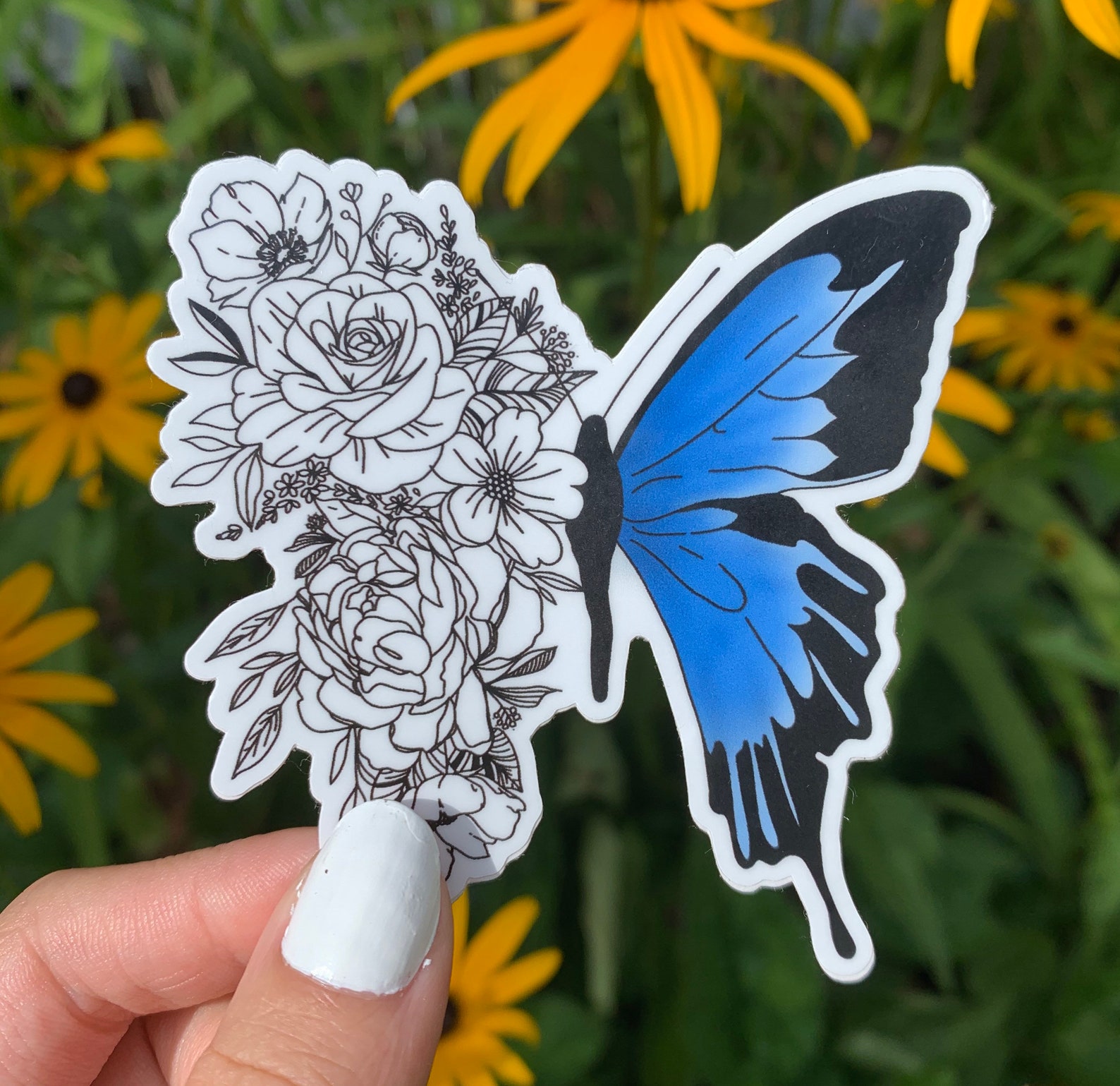Blue Floral Butterfly Sticker Laptop Sticker Waterproof | Etsy