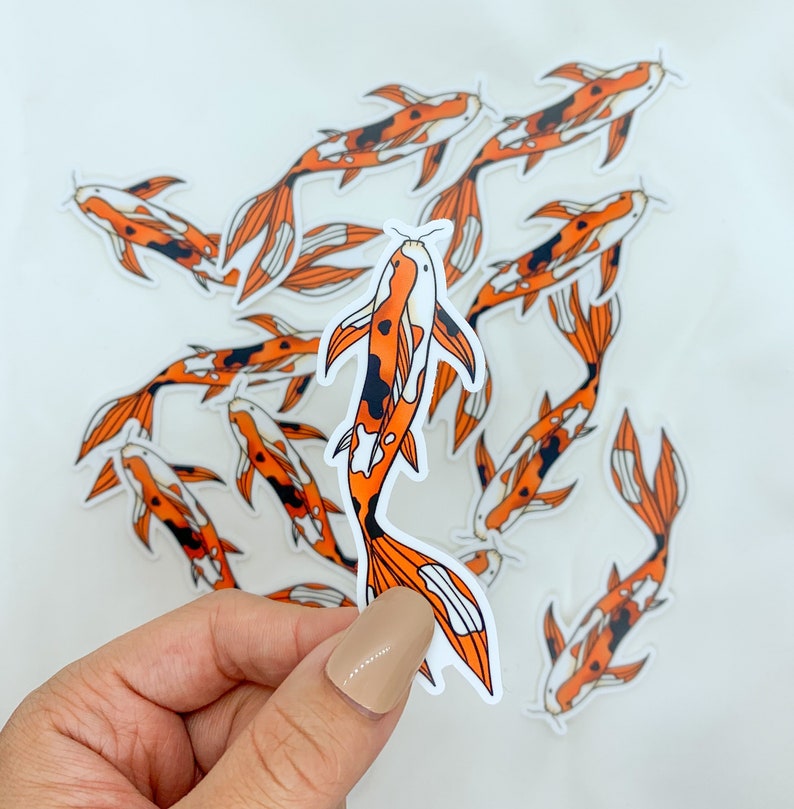 Koi Fish Sticker Black Outline Laptop Sticker Waterproof - Etsy