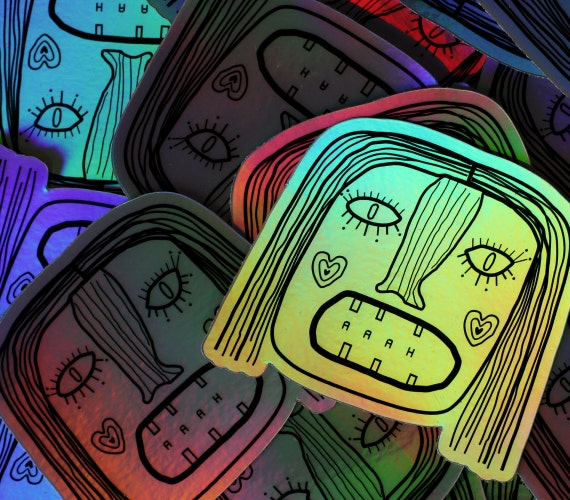 Holographic Face Sticker weatherproof Vinyl - Etsy