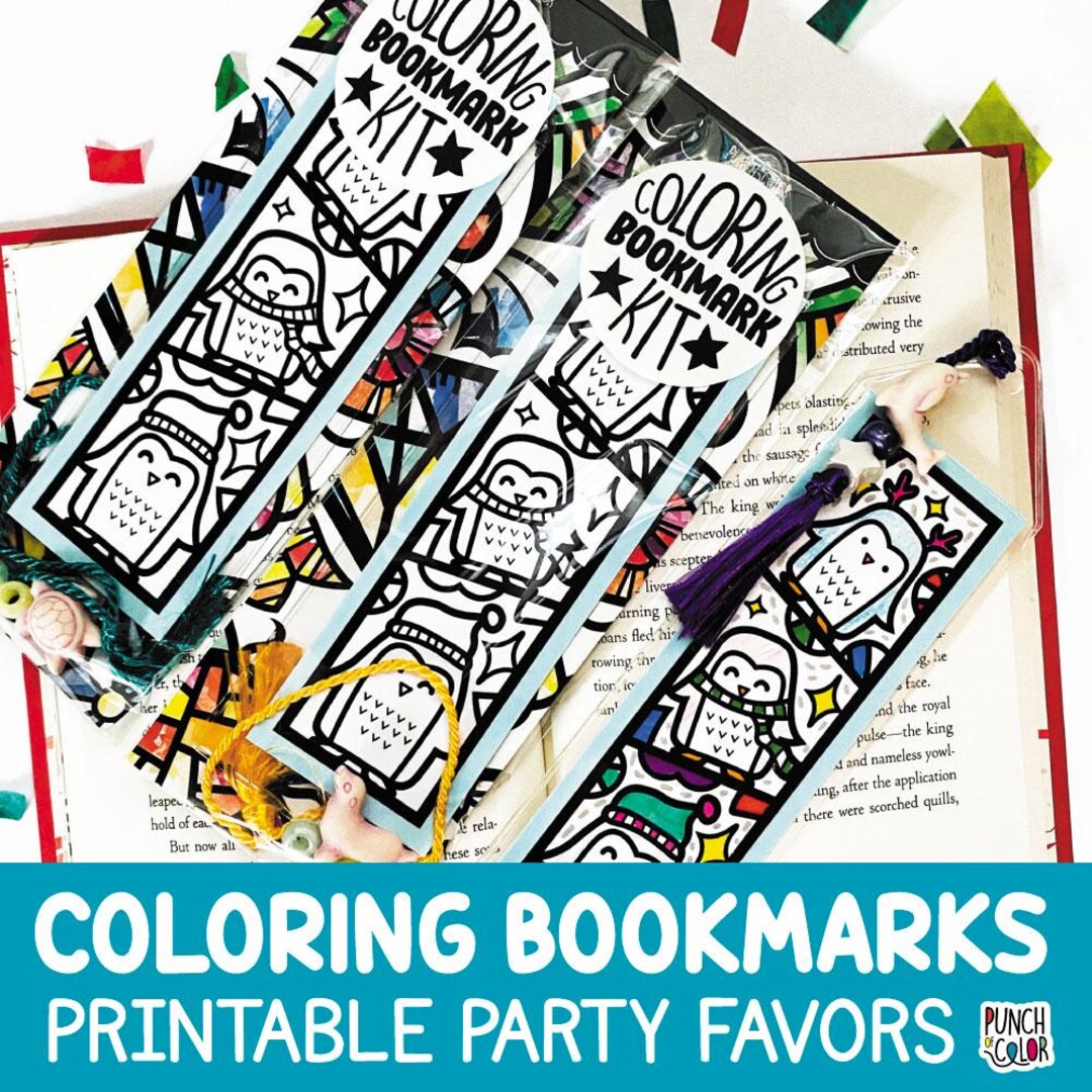 Printable Penguin Party Favors, Penguin Coloring Bookmark Kits, DIY ...