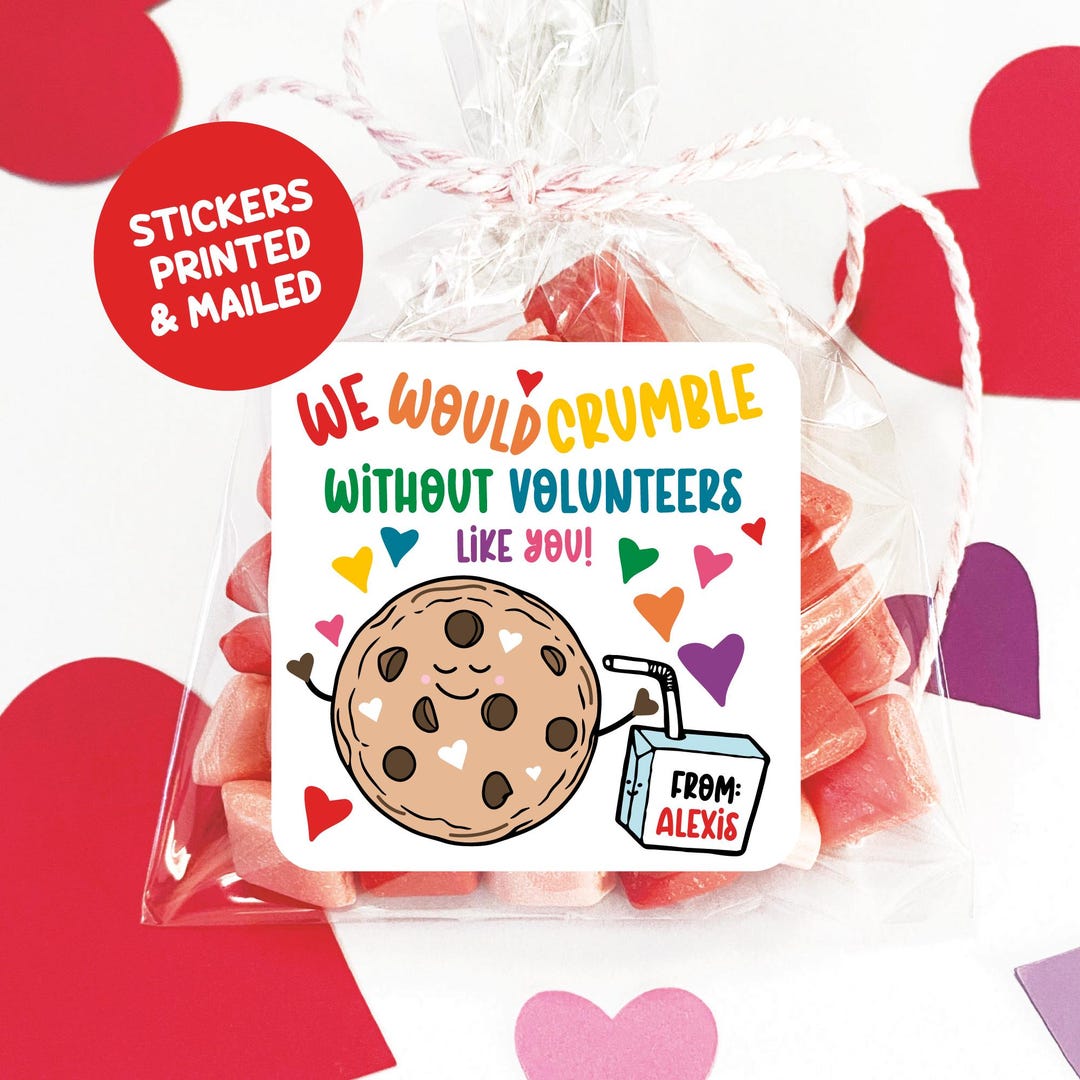 Volunteer Appreciation Gift Tag Stickers, Volunteer Thank You Cookie ...