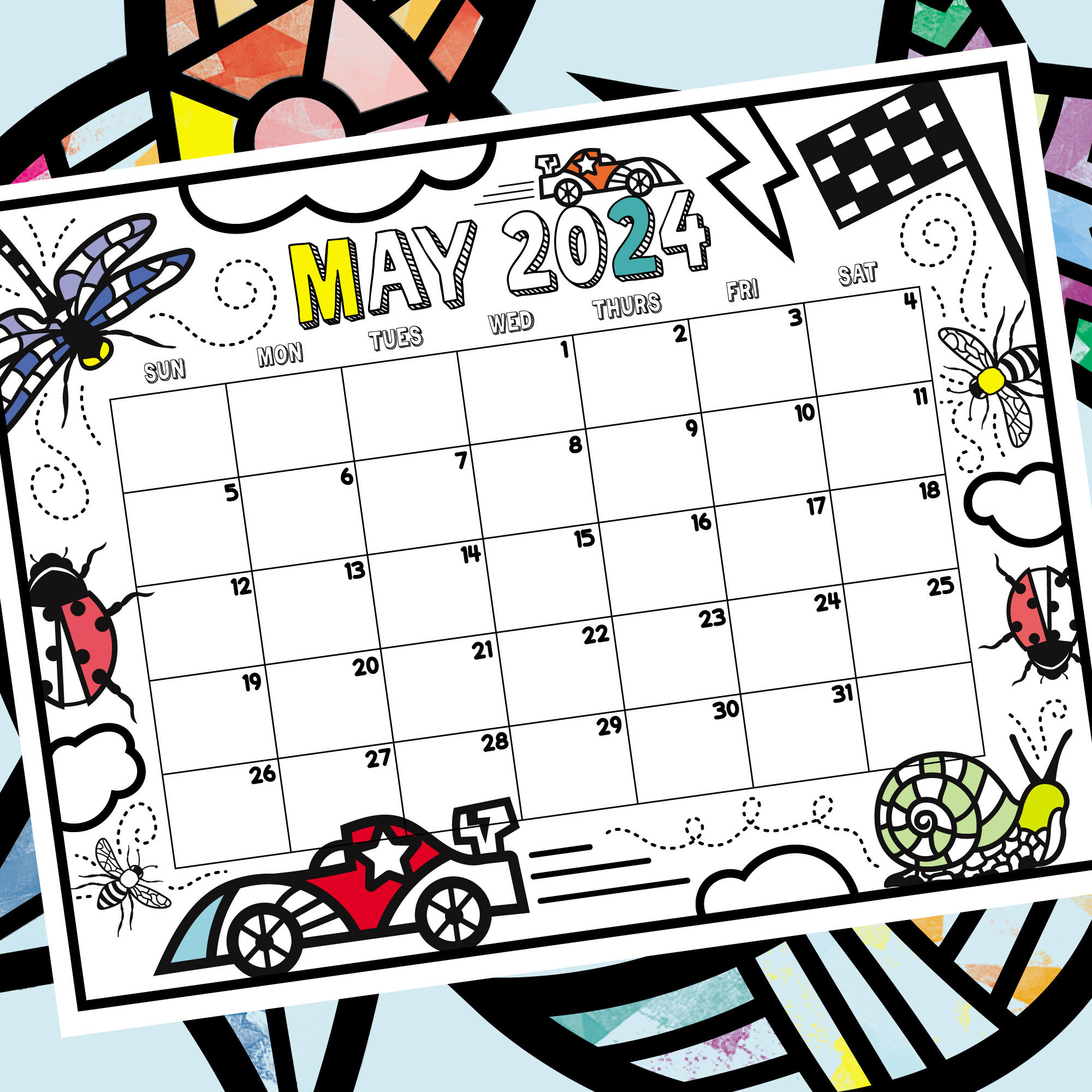 May 2024 Calendar, Printable Coloring Kids Calendar, Preschool ...