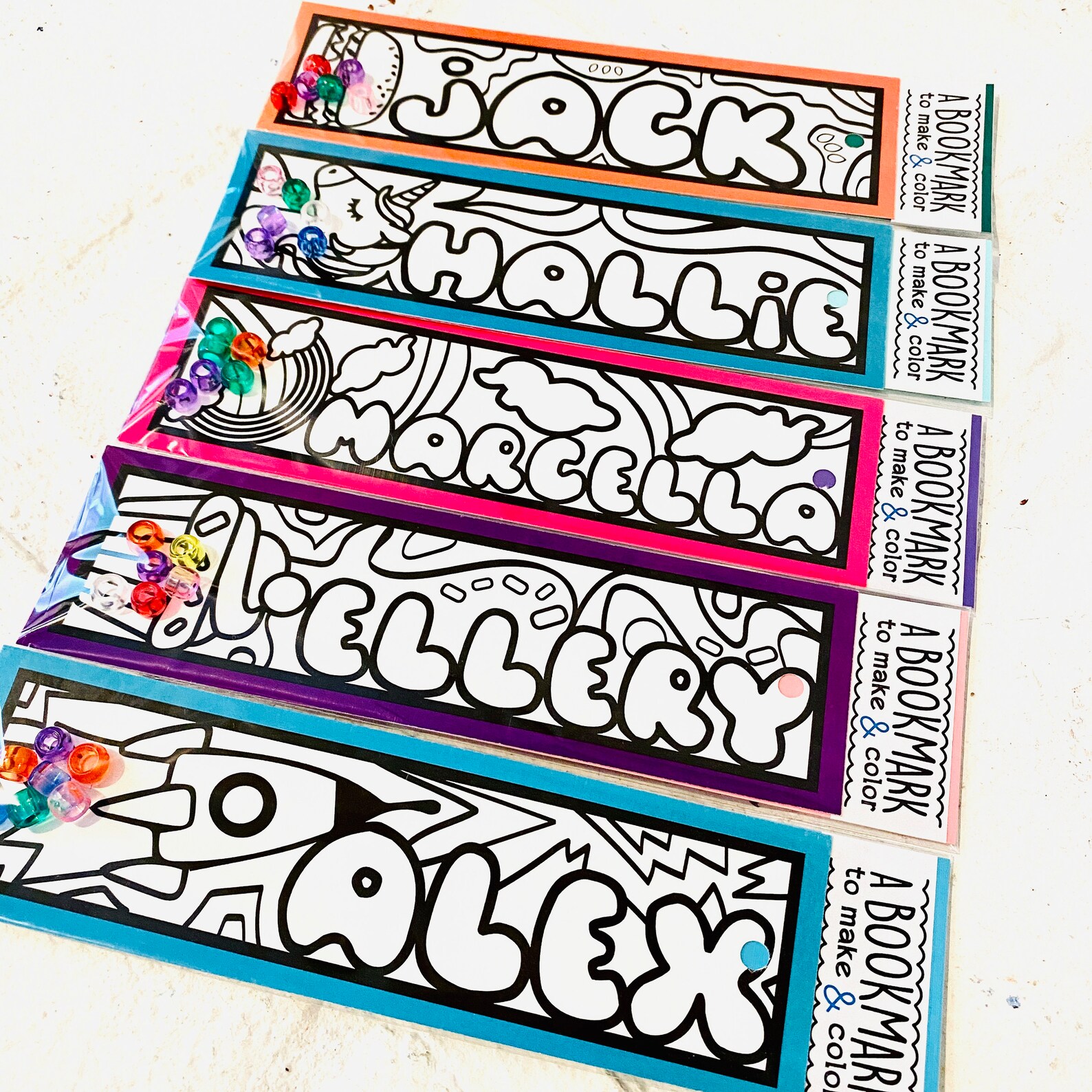Personalized Bookmarks to Color Kids Birthday Party Favors | Etsy
