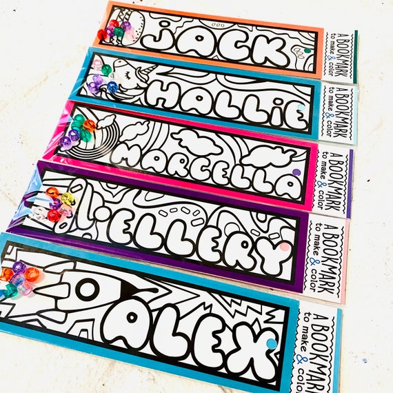 Personalized Bookmarks to Color Kids Birthday Party Favors | Etsy