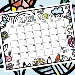 April 2024 Calendar, Printable Coloring Kids Calendar, Preschool ...