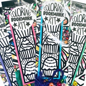 Cupcakes Coloring Bookmarks, Colorful Happy Birthday Party Favor and ...