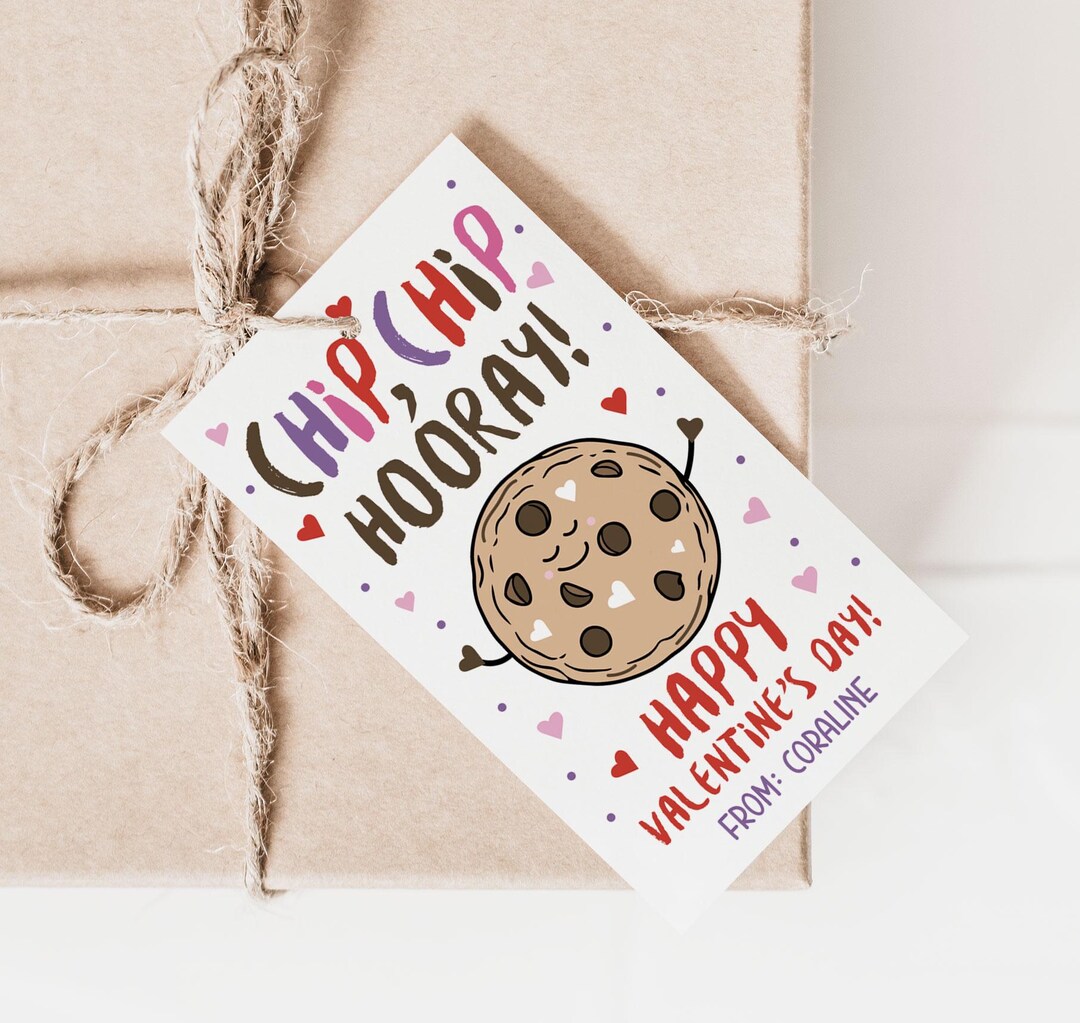 Cookie Valentine Tag Printable, Chocolate Chip Cookie Valentine's Day ...