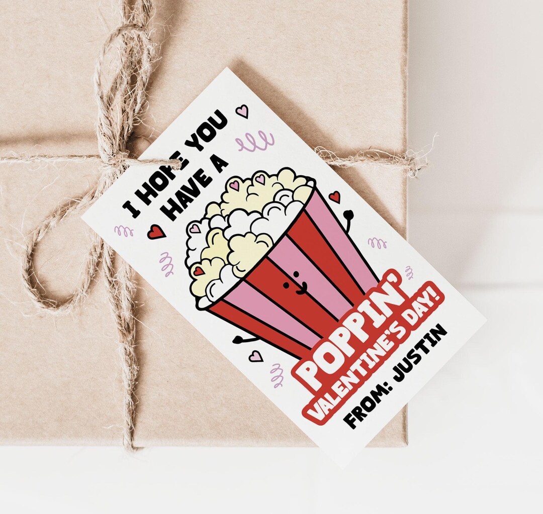 Popcorn Valentine Tag Printable, Popcorn Valentine's Day Gift Tags ...