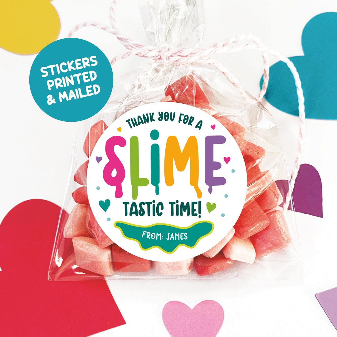 Slime Birthday Party Favor Thank You Stickers, Kids Slime Birthday ...