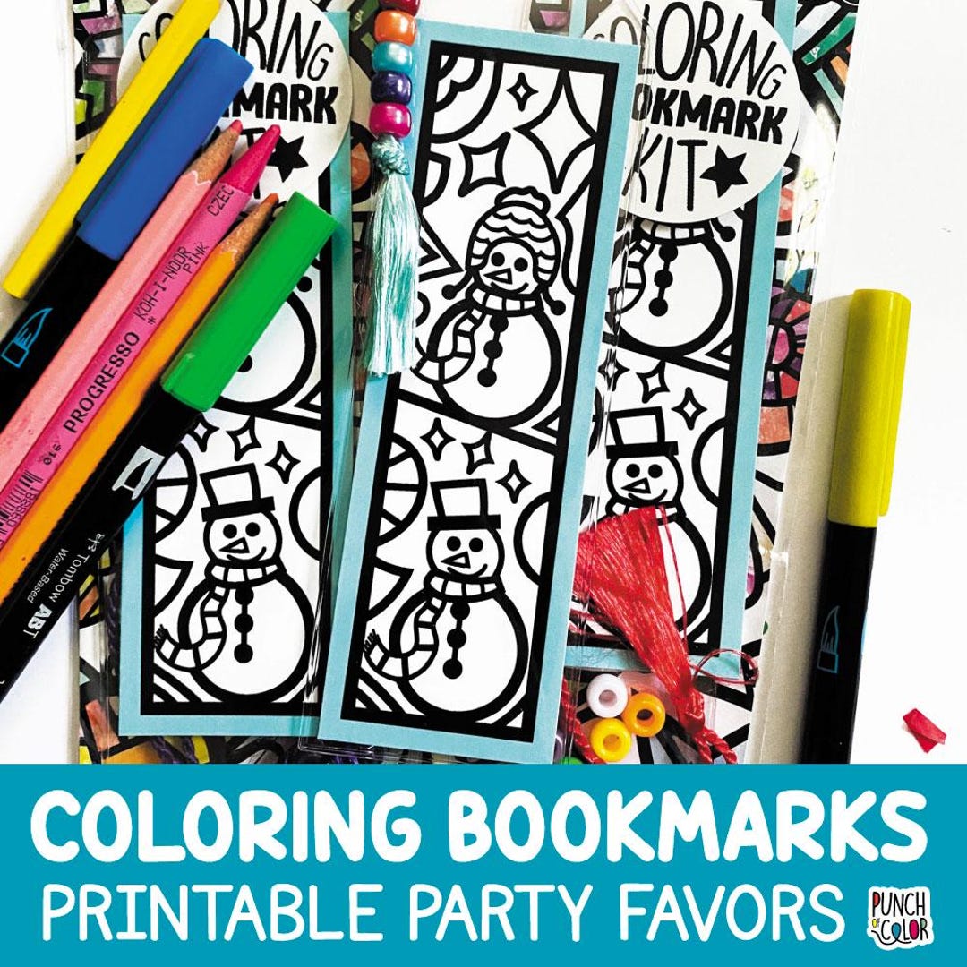 Printable Snowman Coloring Bookmarks, DIY Snowman Birthday Party Favors ...
