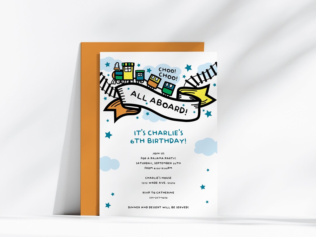 Train Birthday Party Invitation Template, Editable Choo Choo Train ...