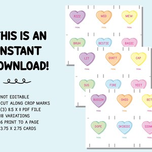 Conversation Heart Classroom Valentines Cards, Printable Classroom ...