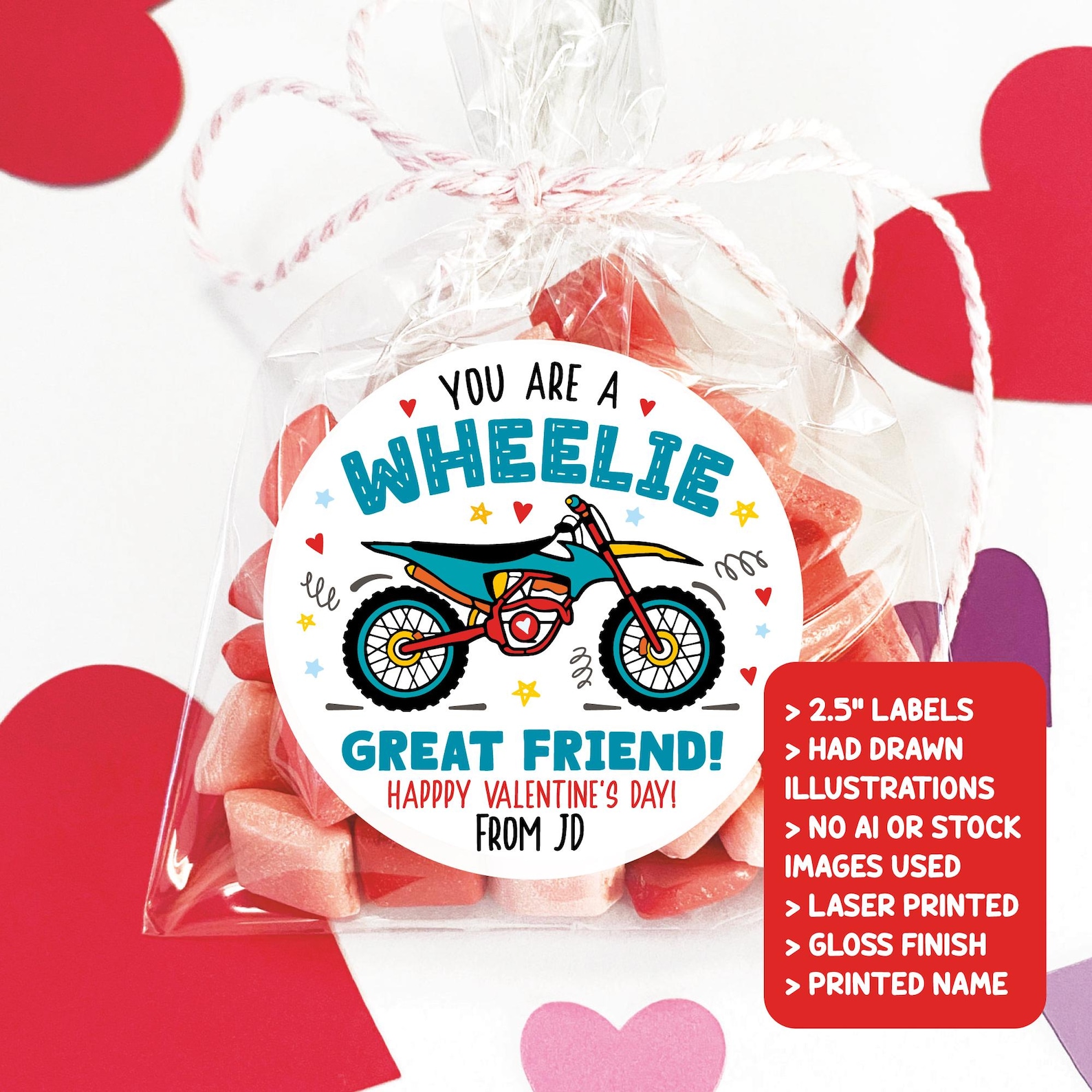 Dirt Bike Valentines Day Circular Stickers, You Are a Wheelie Great ...