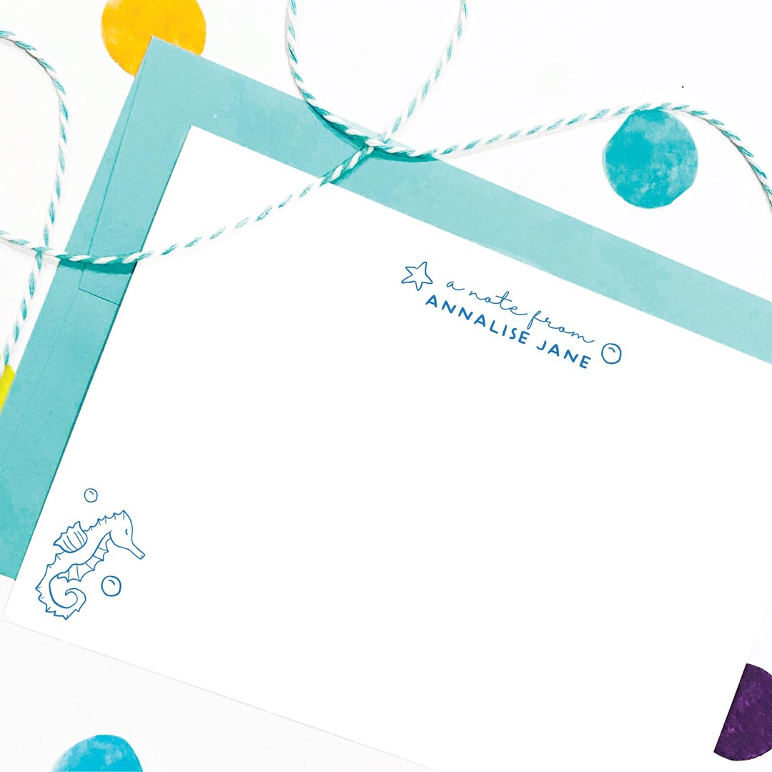 Personalized Seahorse Stationery Set, Girls Note Cards, Kid's ...