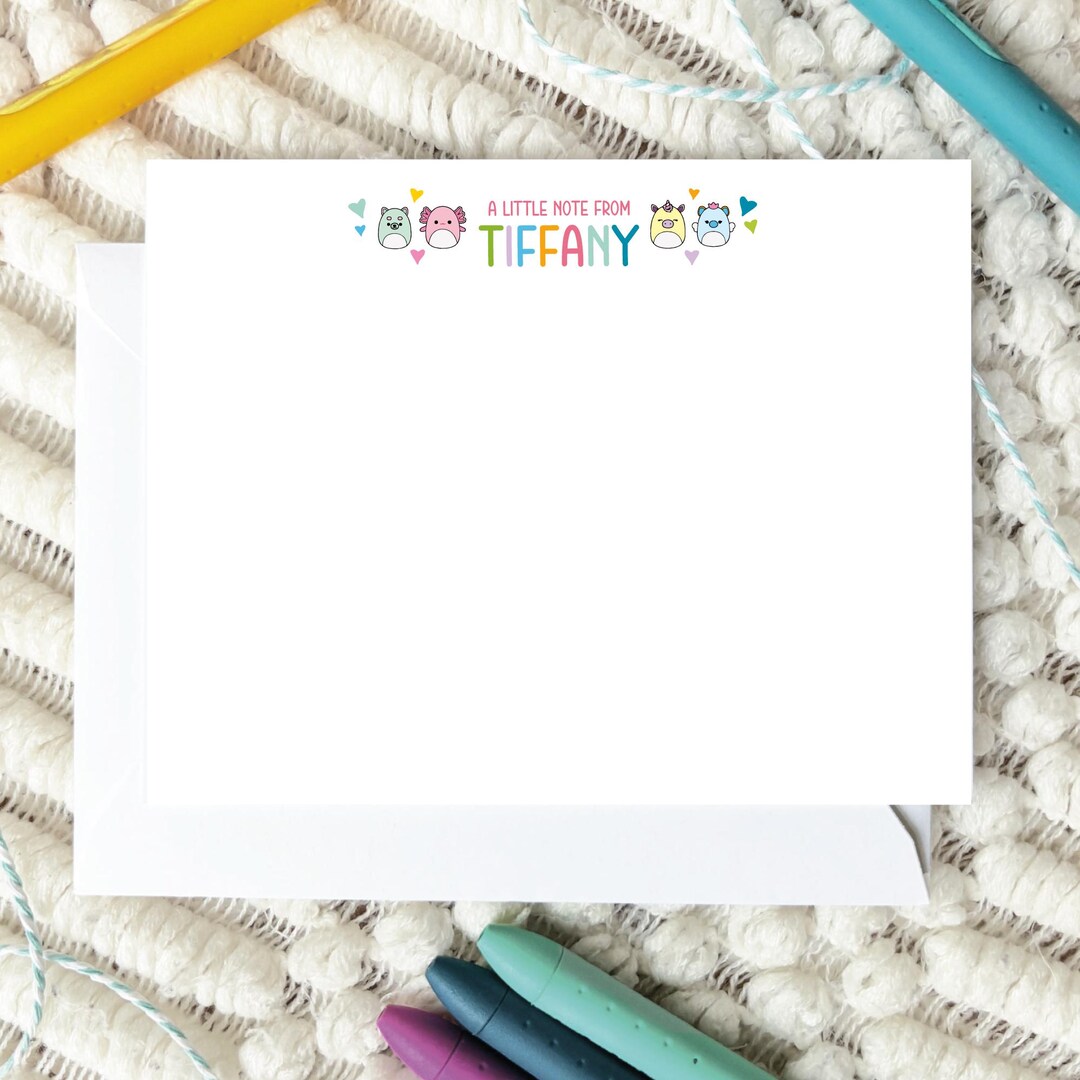 Personalized Squish Toy Stationery Set, Cute Girls Note Cards, Colorful ...