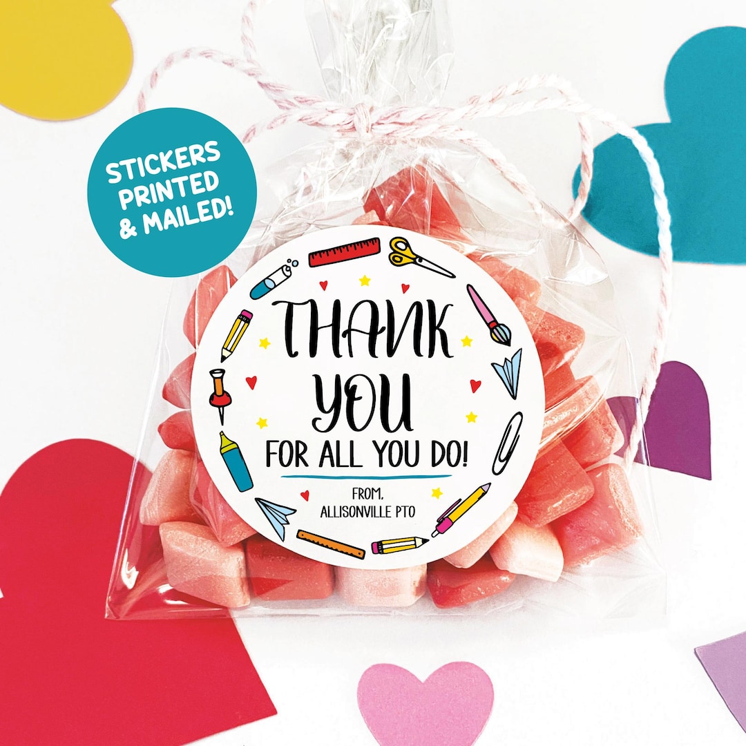 Teacher Thank You Treat Bag Stickers, Printed Teacher Thank You Labels ...
