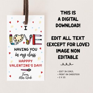 Love Having You in My Class Valentine Printable, Valentine's Day Gift ...