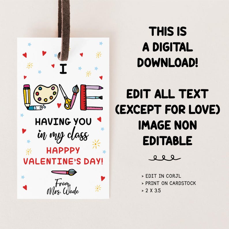 Love Having You in My Class Valentine Printable, Valentine's Day Gift ...