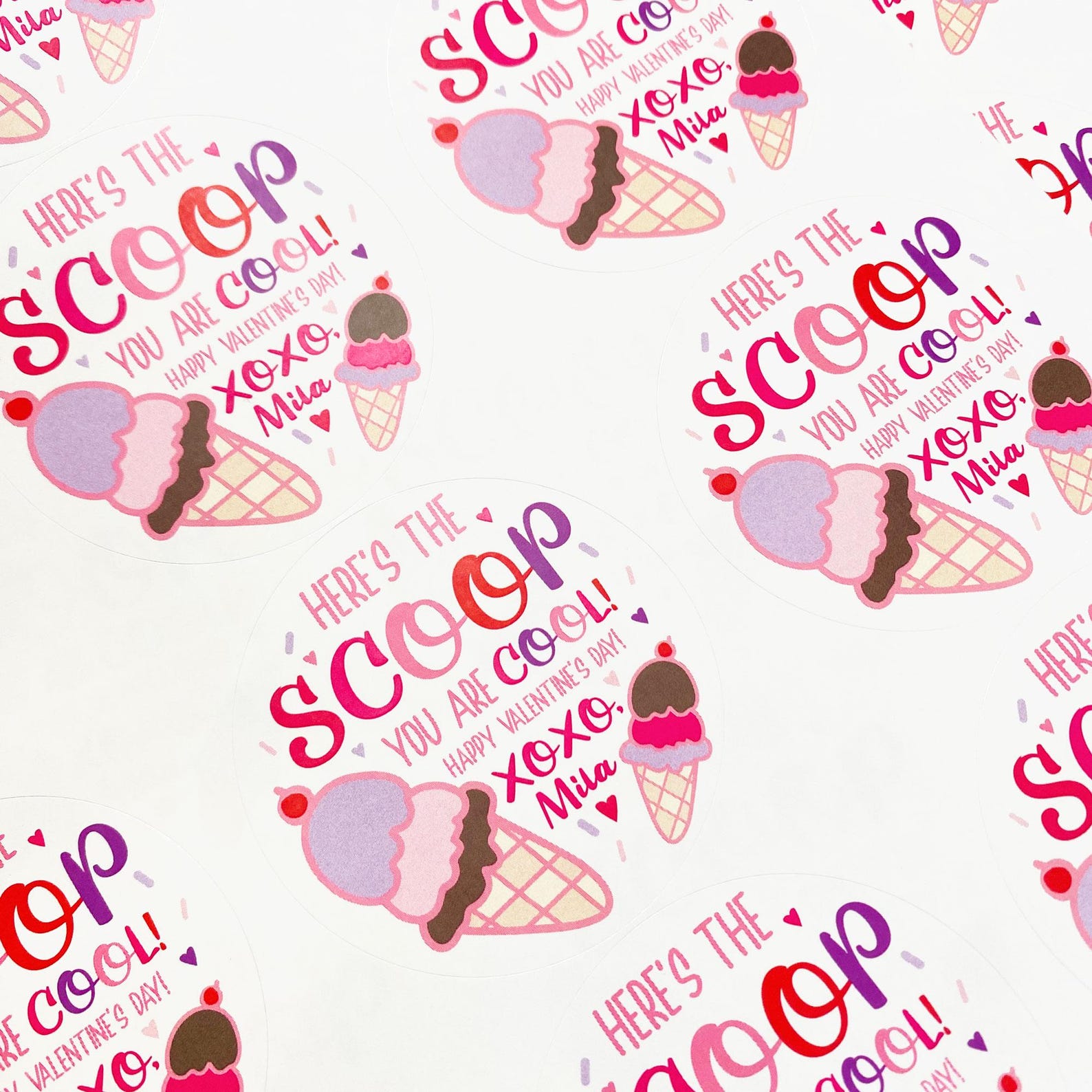 Ice Cream Scoop Valentine Labels, Kids Classroom Valentines Day ...