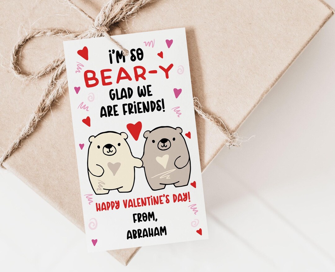 Beary Bear Cookie Valentine Printable, Classroom Valentine's Day Gift ...