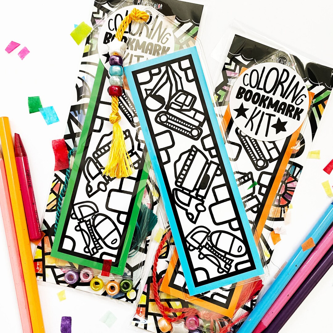 Construction Birthday Party Favors, Excavator Coloring Bookmark Favor ...