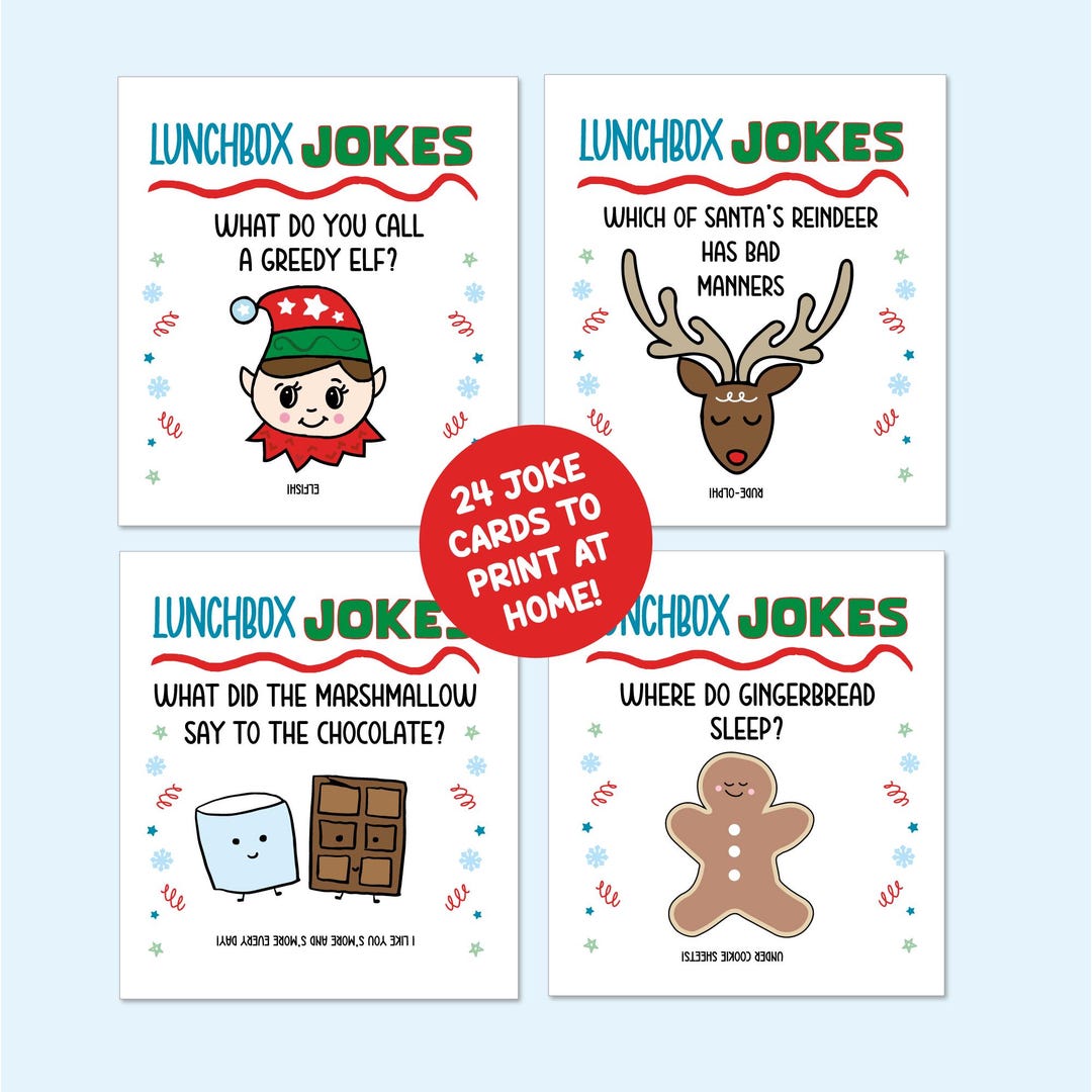 Christmas Lunchbox Joke Cards Printable, Kids Funny Winter Cards for ...