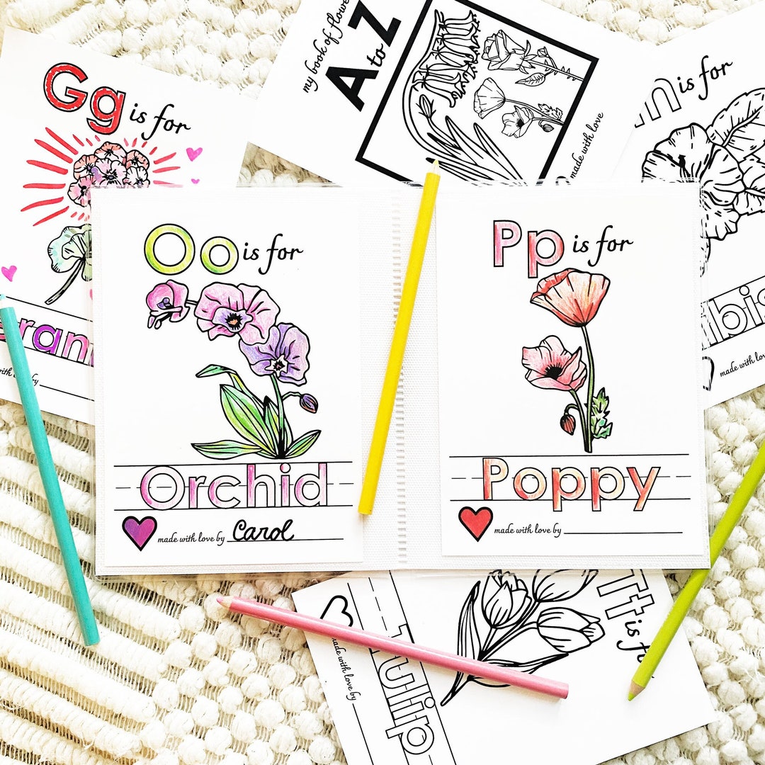 Flower Baby Shower ABC Book Activity, Baby in Bloom Alphabet Coloring ...