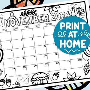 November 2024 Calendar, Printable Coloring Kids Calendar, Preschool ...