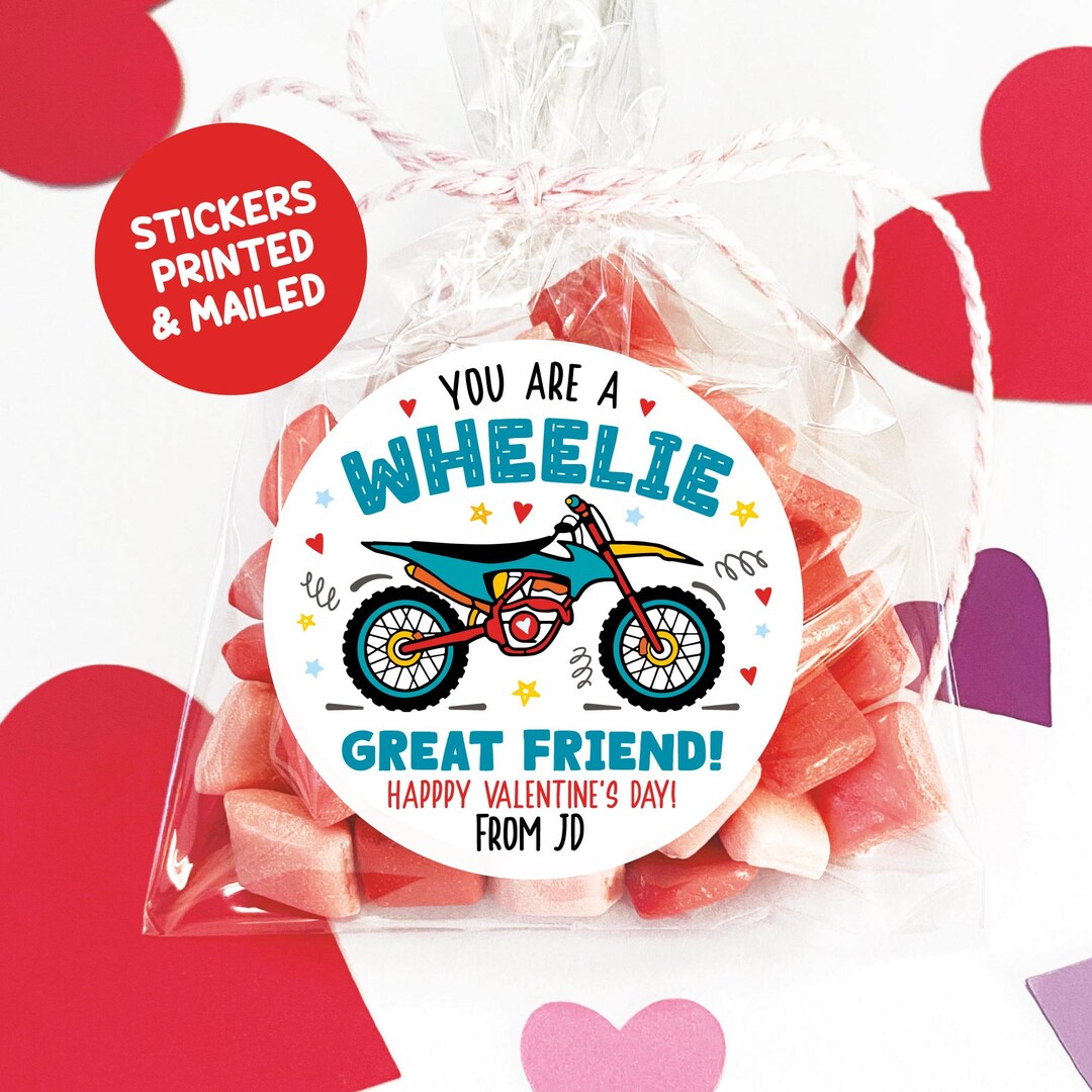 Dirt Bike Valentines Day Circular Stickers, You Are a Wheelie Great ...