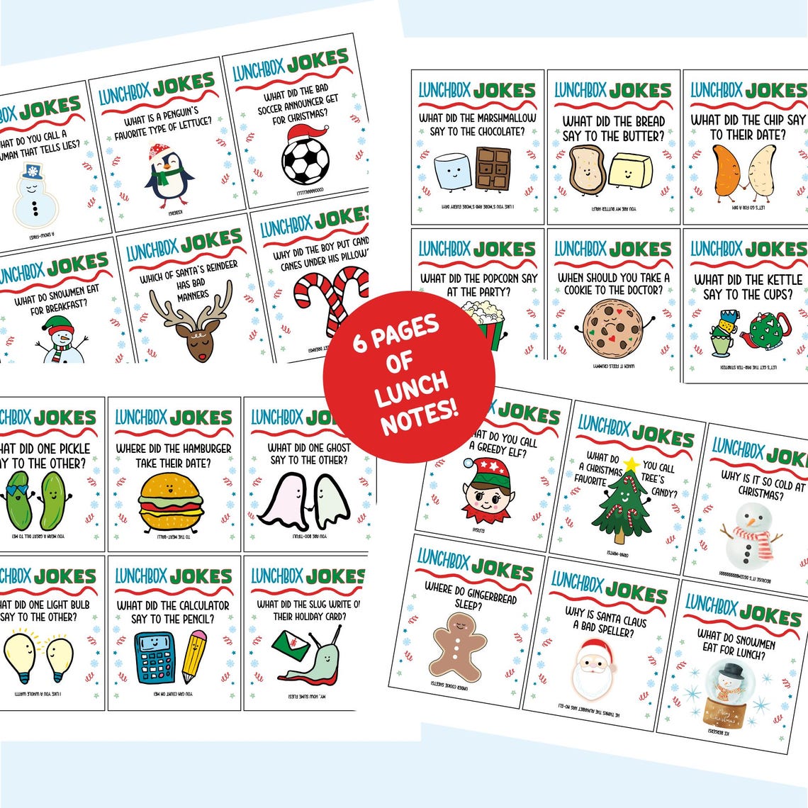Christmas Lunchbox Joke Cards Printable, Kids Funny Winter Cards for ...