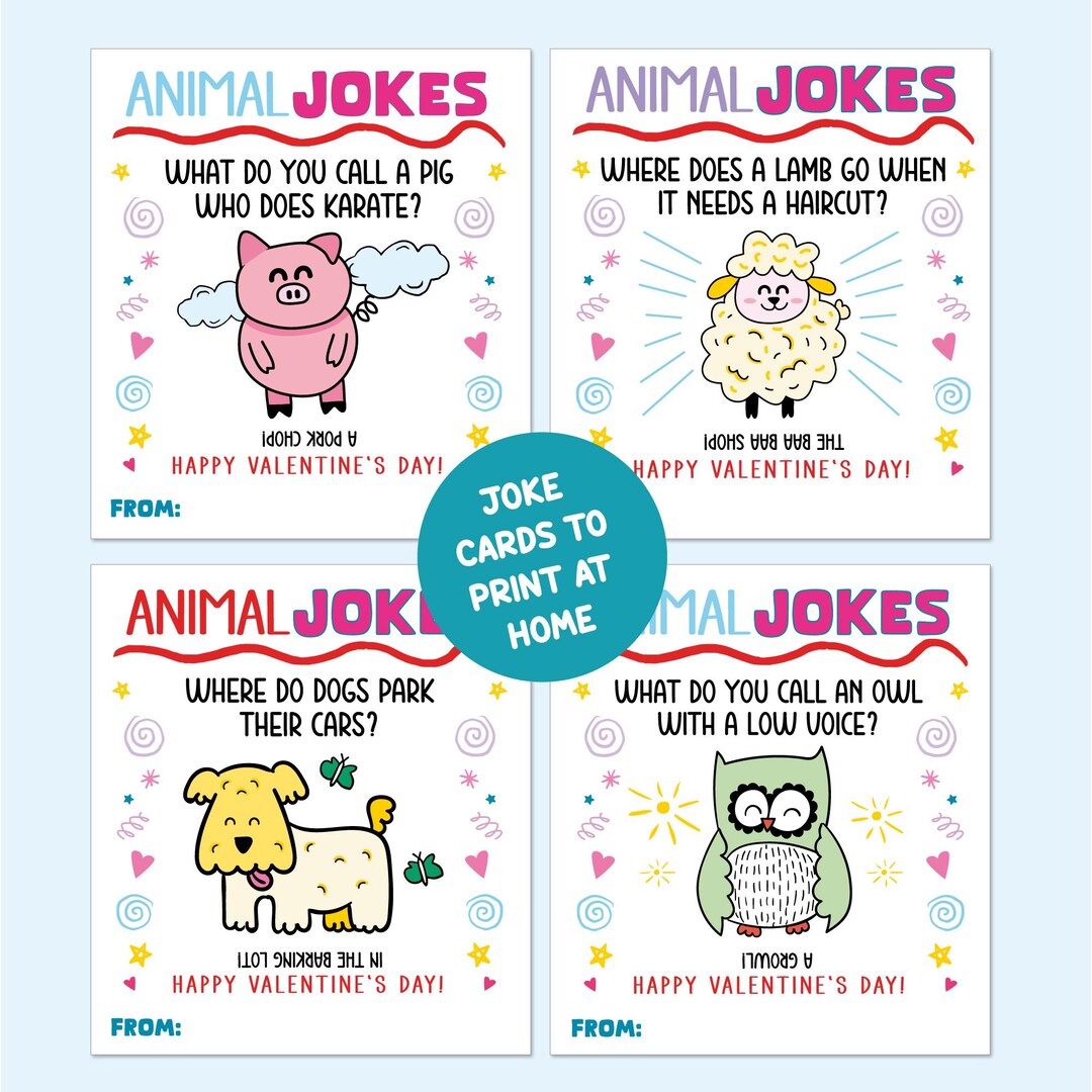 Animal Joke Valentines Day Cards Printable, Kids Funny Valentine's Day ...